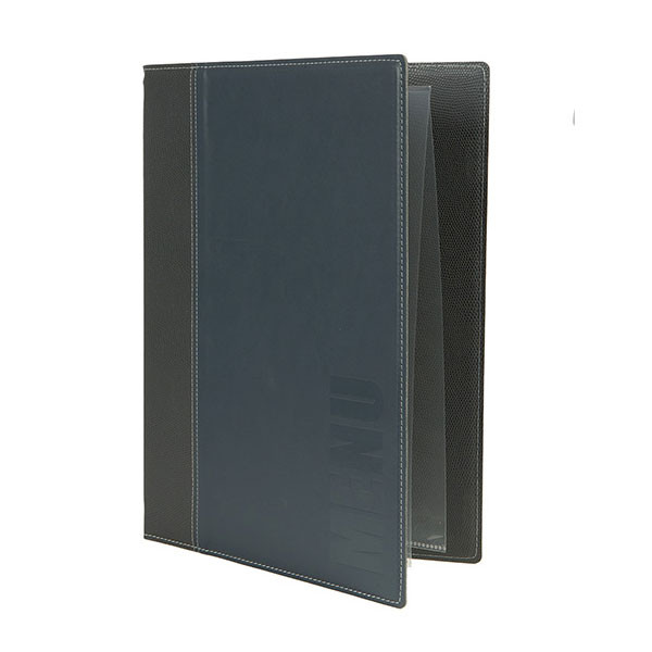 Blue Leather Style A4 Restaurant Menu Holder, Plus 1 double insert included