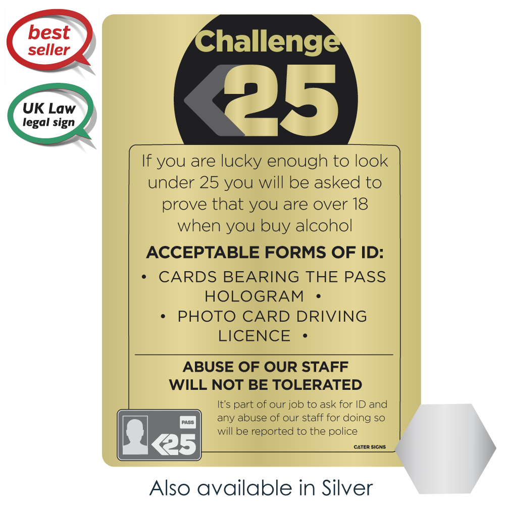 Challenge 25 Sign - Under Age Drinking Notice - Pub & Bar Notice