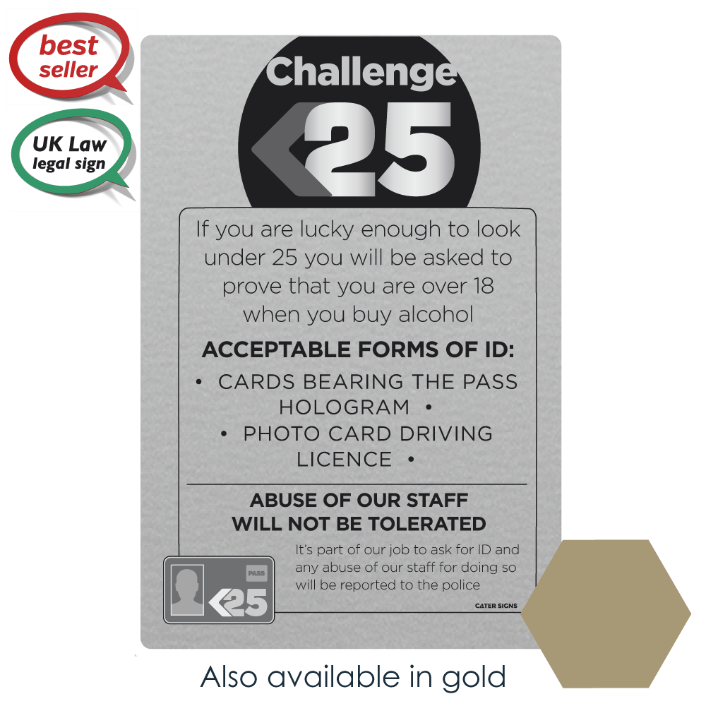 Challenge 25 Sign - Under Age Drinking Notice - Pub & Bar Notice
