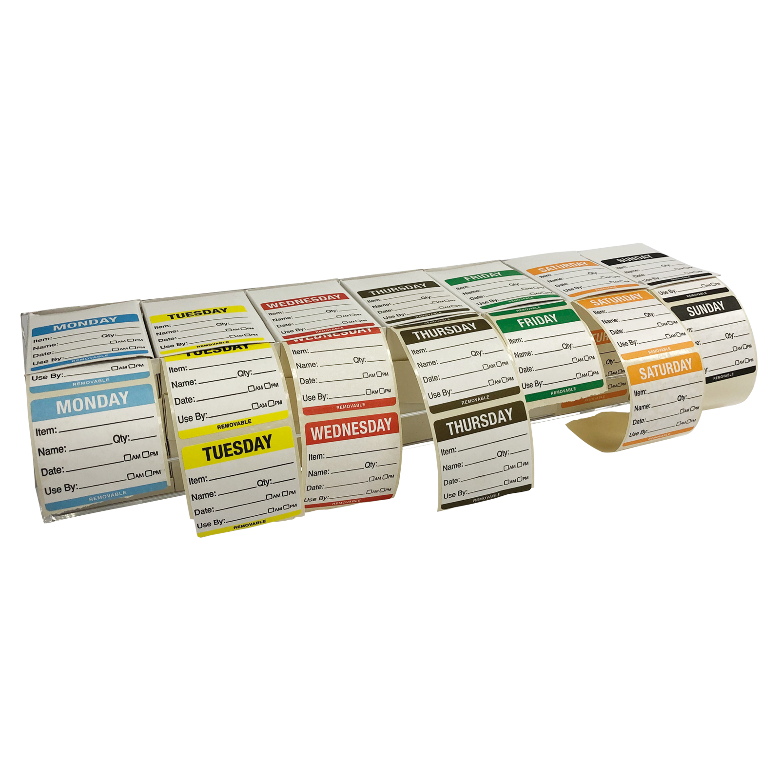 Day of the Week 50mm Food Prep Labels with Acrylic Box Label Dispenser